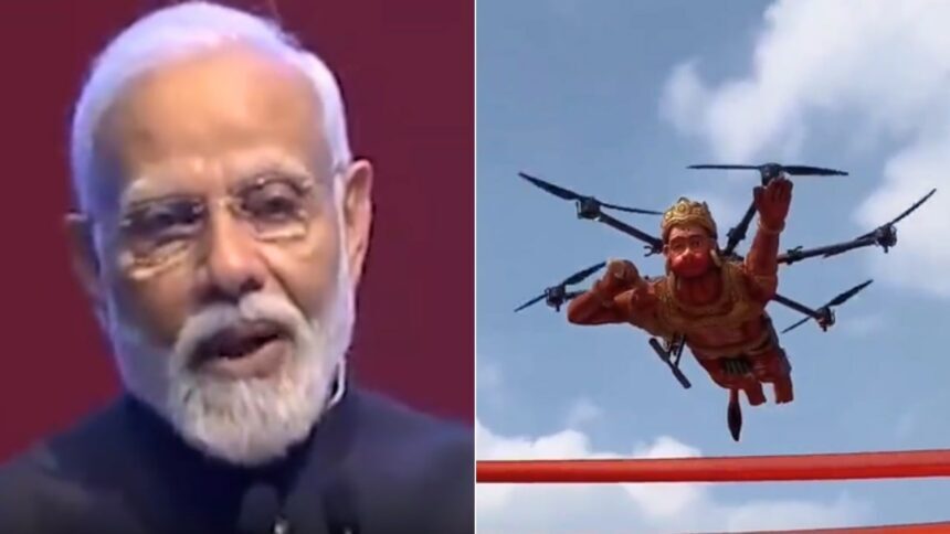 PM Modi Reacts to Viral Video of Hanuman Ji Flying with Drones in ...